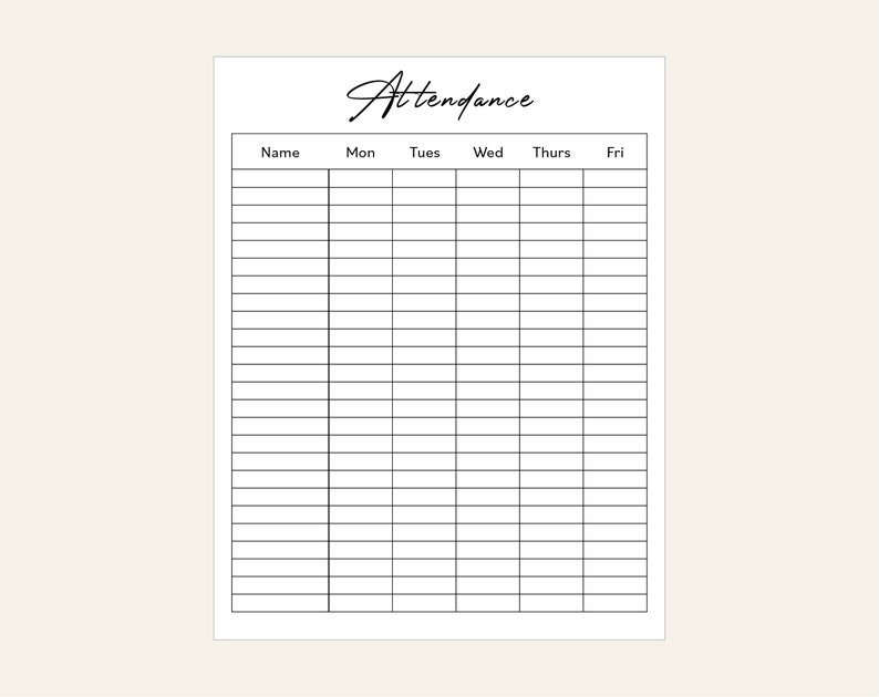 Weekly Attendance Sheet Pink for Teachers, Prints for Classroom ...
