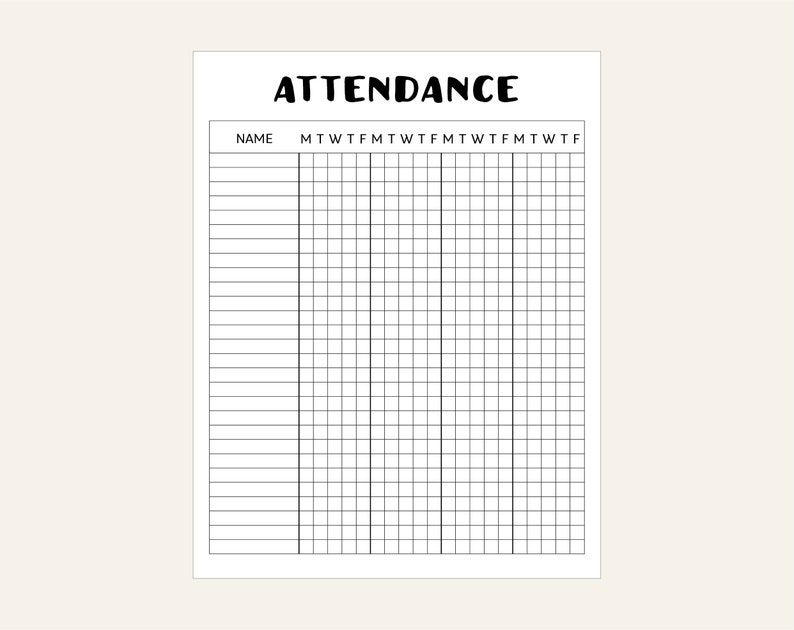Monthly Attendance Sheet Pink for Teachers, Prints for Classroom ...