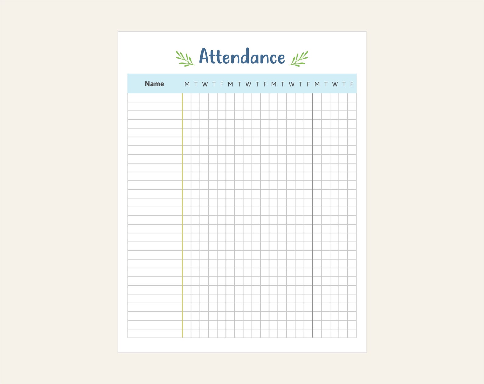 Monthly Attendance Sheet for Teachers, Prints for Classroom Substitute ...