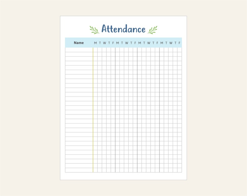 Monthly Attendance Sheet for Teachers, Prints for Classroom Substitute ...