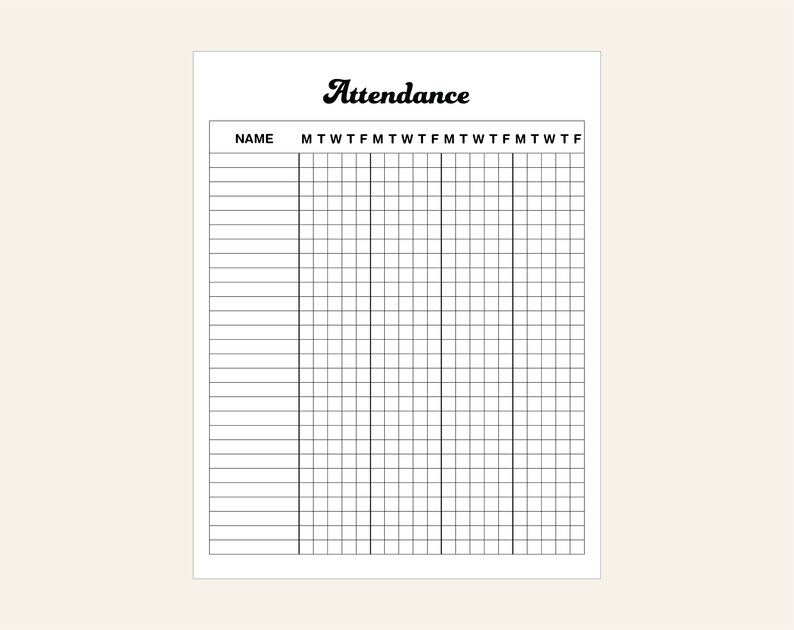 Monthly Attendance Sheet Pink for Teachers, Classroom Prints Substitute ...