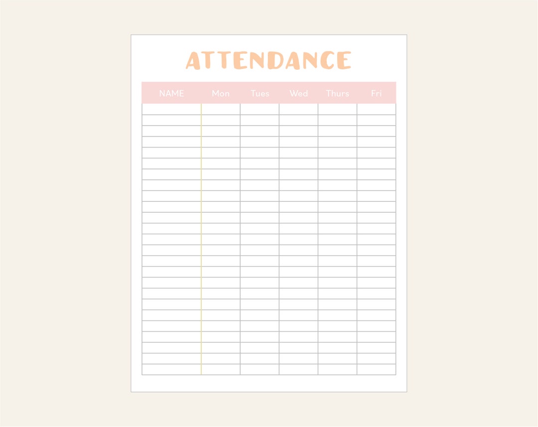 Weekly Attendance Sheet Pink for Teachers, Prints for Classroom ...