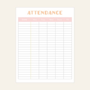 Weekly Attendance Sheet Pink for Teachers, Prints for Classroom ...