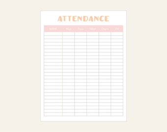 Weekly Attendance Sheet Pink for Teachers, Prints for Classroom ...
