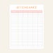 Weekly Attendance Sheet Pink for Teachers, Prints for Classroom ...