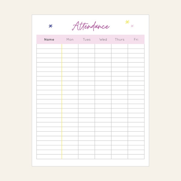 Sub Attendance Sheet - Etsy