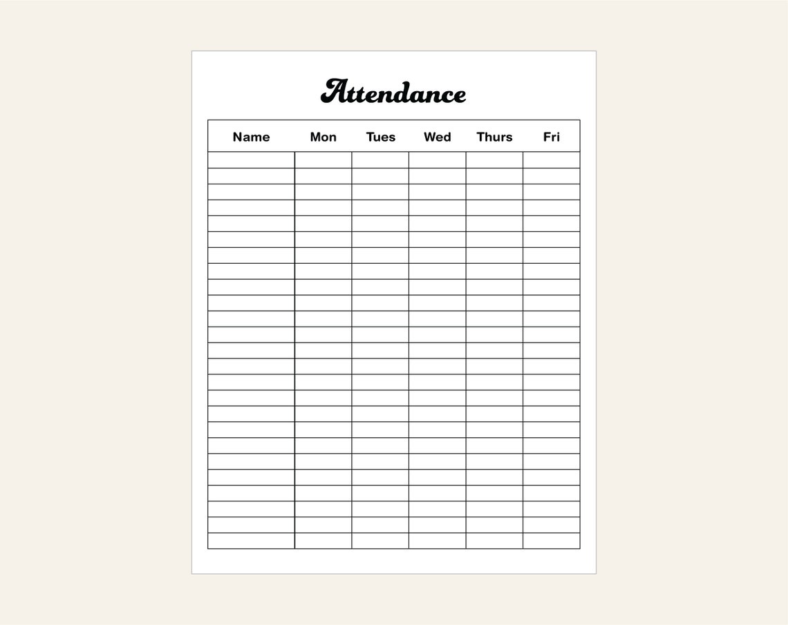 Weekly Attendance Sheet Pink for Teachers, Prints for Classroom ...