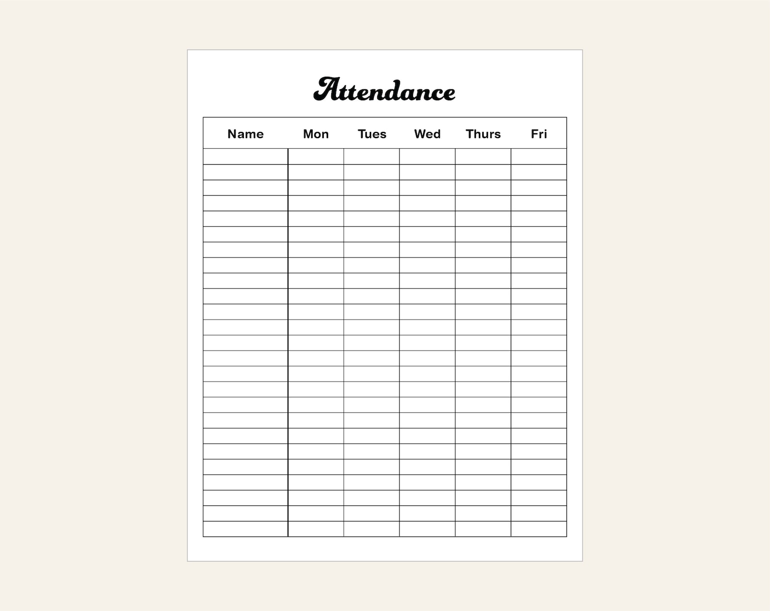Weekly Attendance Sheet Pink for Teachers, Prints for Classroom ...