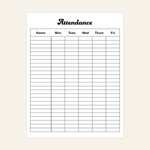 Weekly Attendance Sheet Pink for Teachers, Prints for Classroom ...