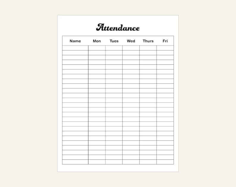 Weekly Attendance Sheet Pink for Teachers, Prints for Classroom ...