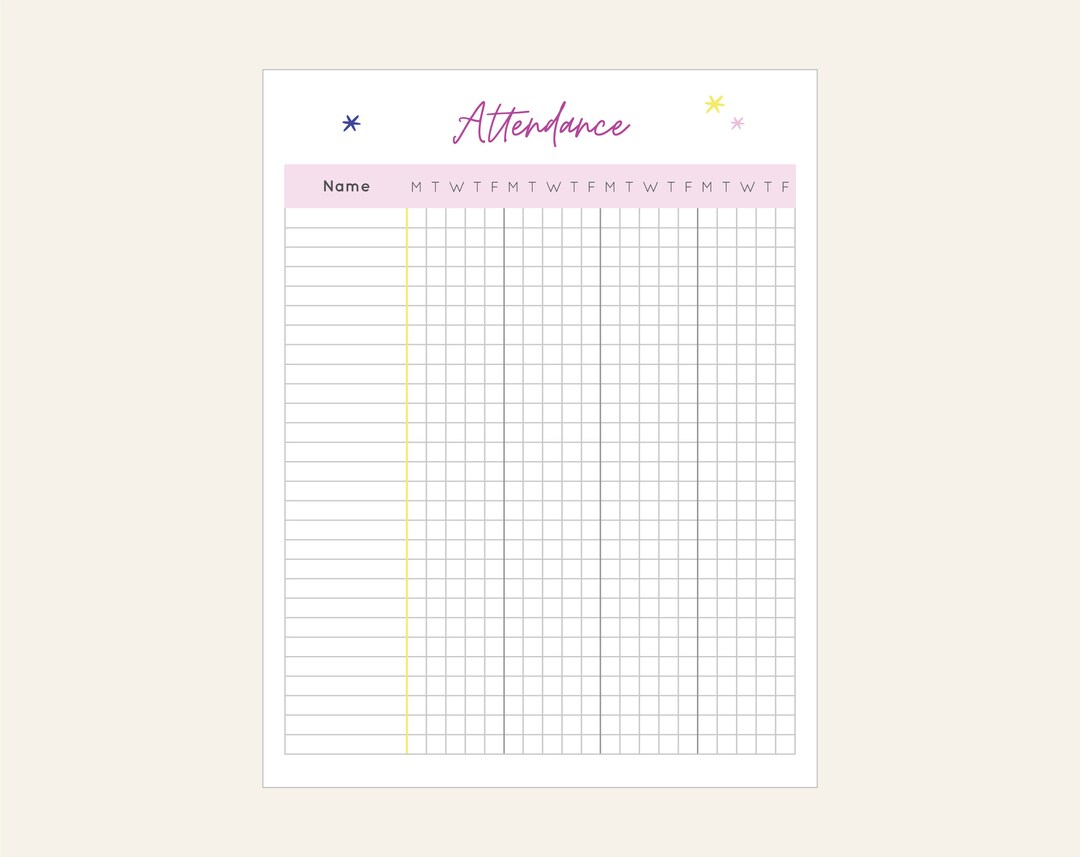 Monthly Attendance Sheet for Teachers, Prints for Classroom Substitute ...