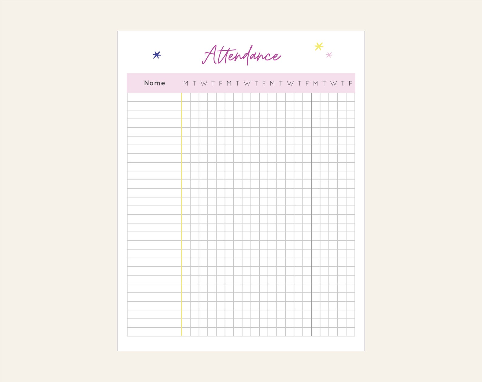 Monthly Attendance Sheet for Teachers, Prints for Classroom Substitute ...