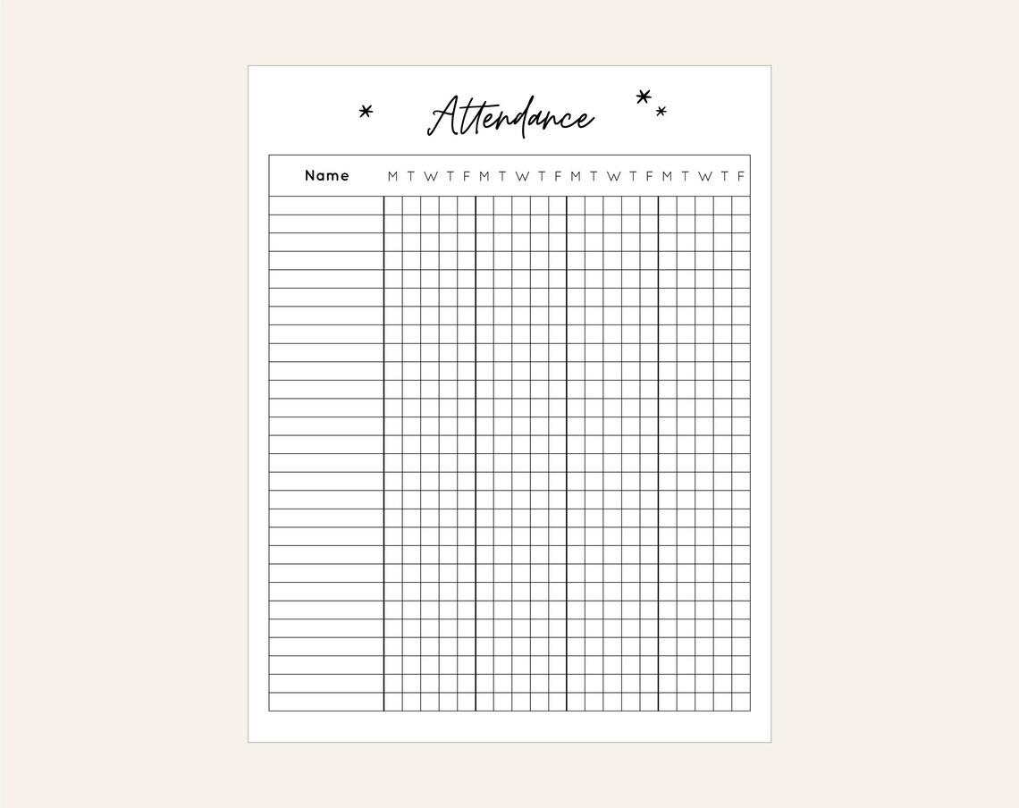 Monthly Attendance Sheet for Teachers, Prints for Classroom Substitute ...