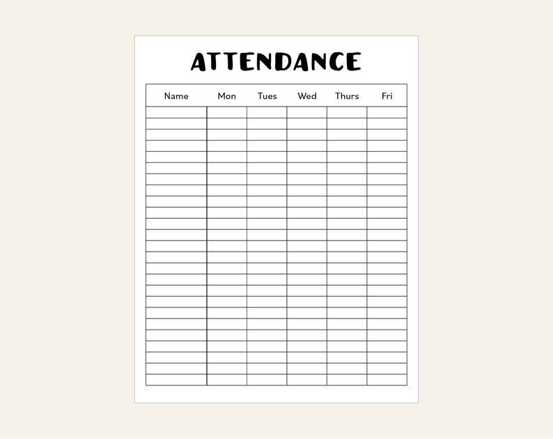 Weekly Attendance Sheet Pink for Teachers, Prints for Classroom ...