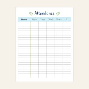 Weekly Attendance Sheet for Teachers, Prints for Classroom Substitute ...