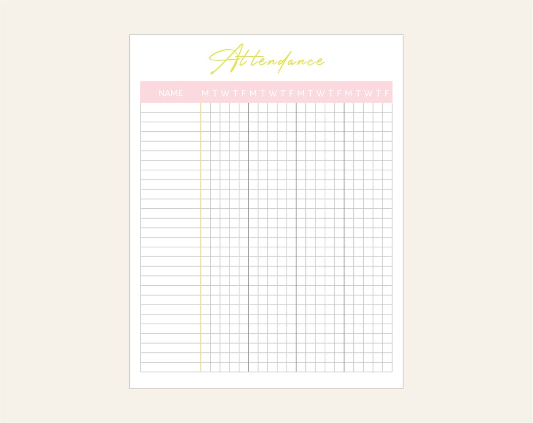 Monthly Attendance Sheet Pink for Teachers, Prints for Classroom ...