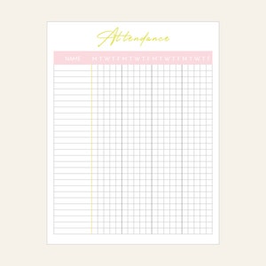 Monthly Attendance Sheet Pink for Teachers, Prints for Classroom ...