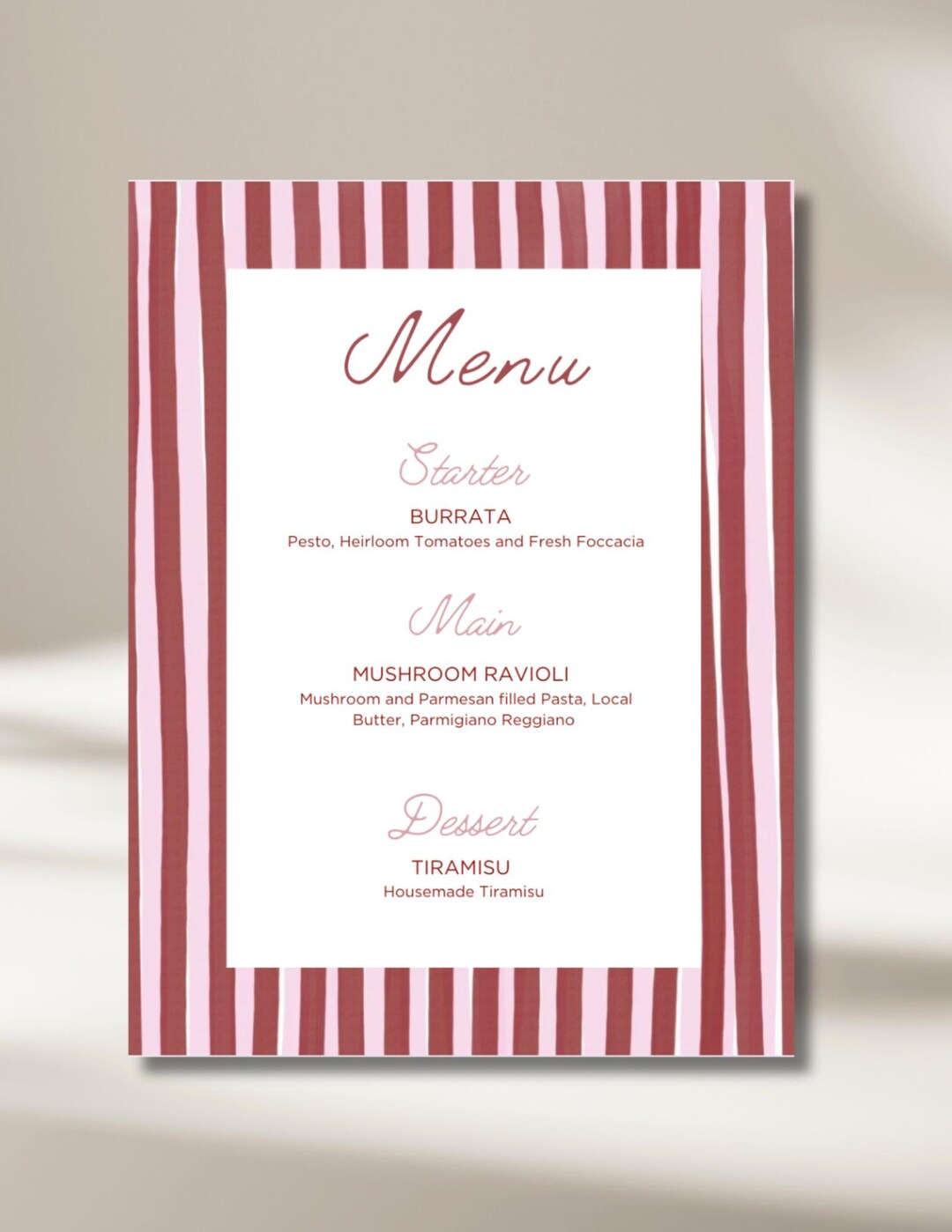 Classy Striped Menu Card Design - Etsy