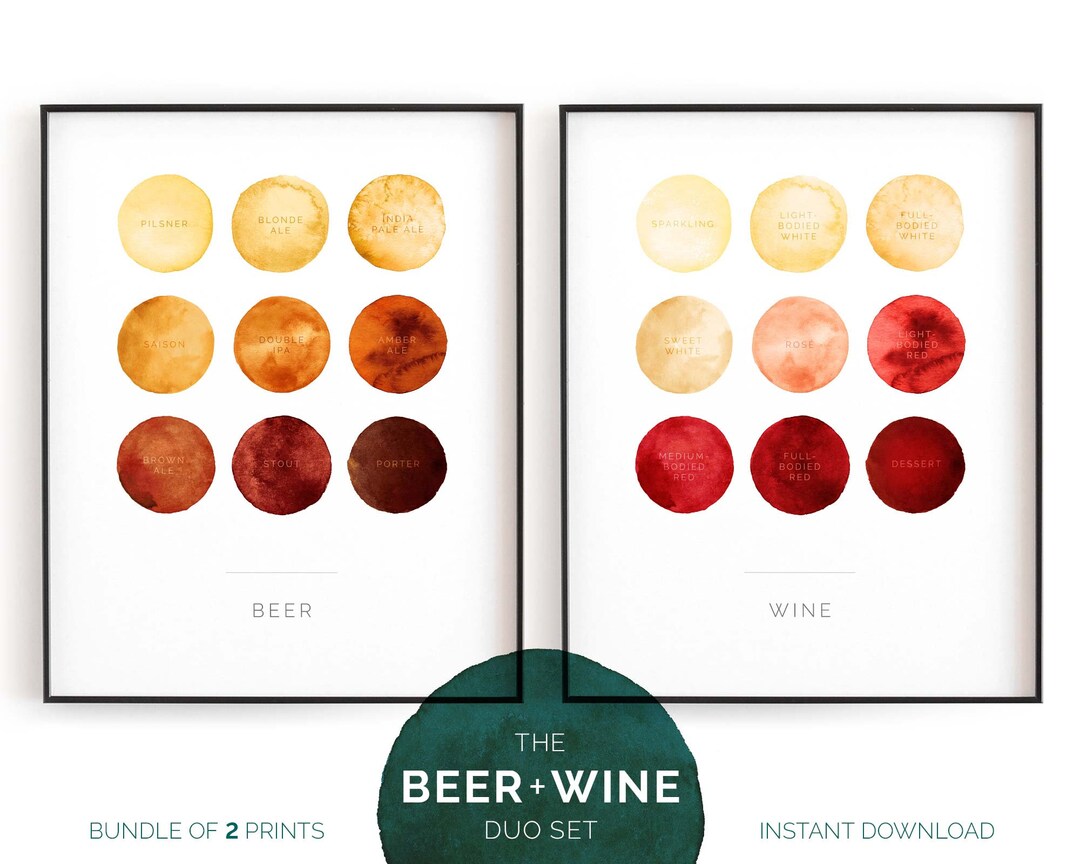 Set of 2, Beer Colors & Wine Types | Printable Wall Art, Modern ...