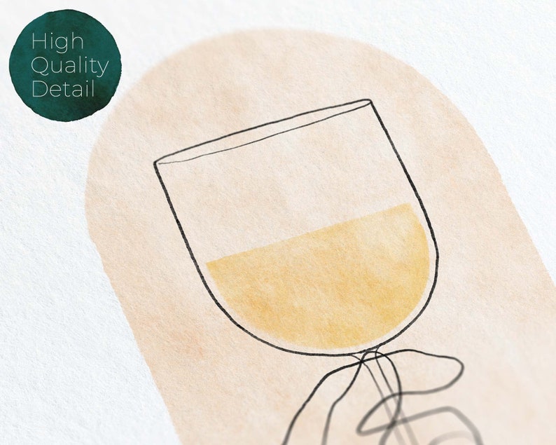 White Wine Line Drawing | Printable Wall Art, Boho Minimalist ...