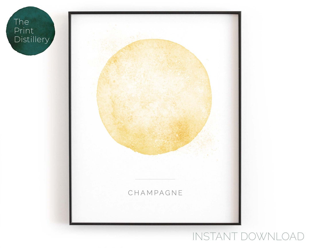 Champagne | Printable Wall Art, Modern Minimalist Watercolor Sparkling ...