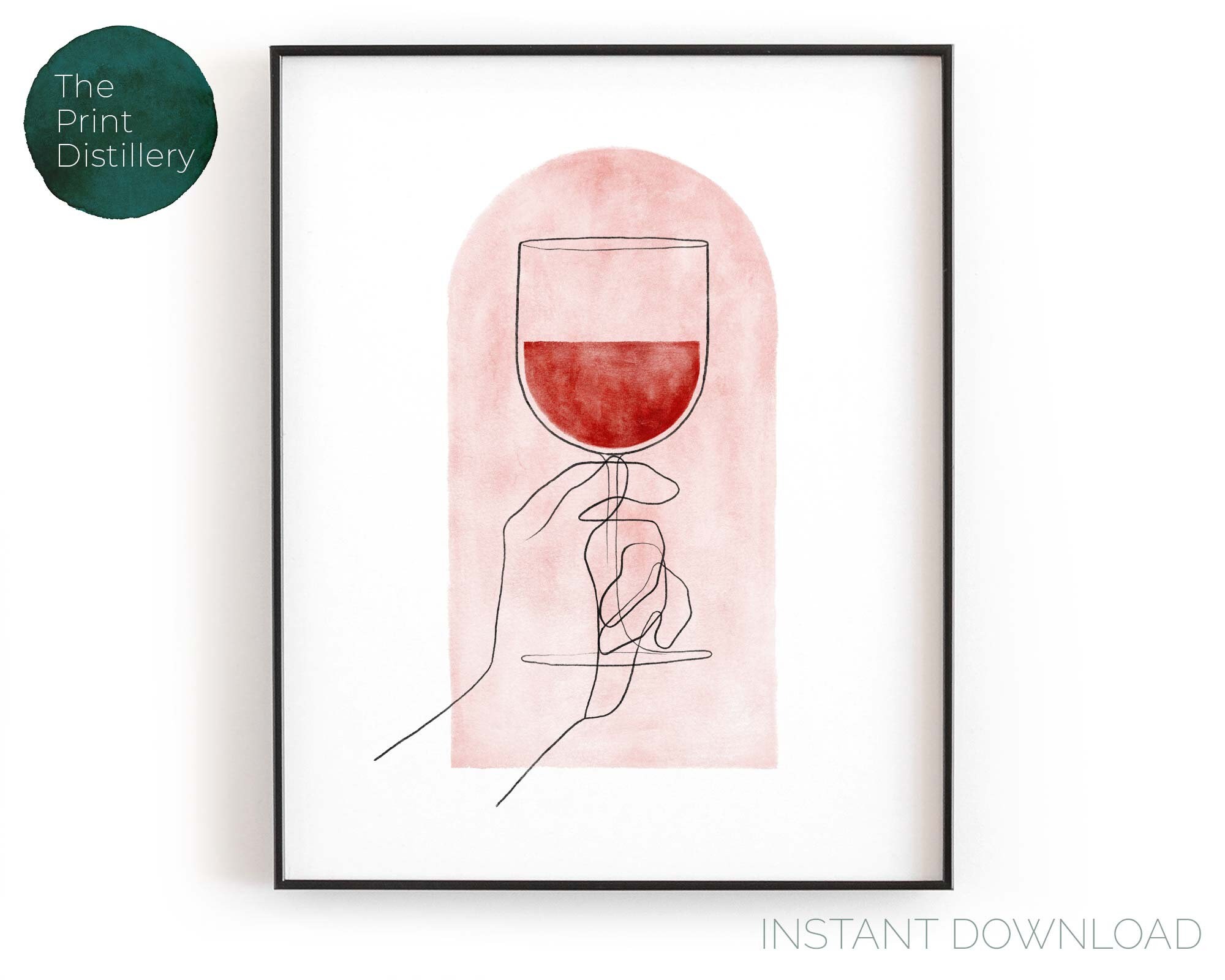 Red Wine Line Drawing | Printable Wall Art, Boho Minimalist Watercolor ...