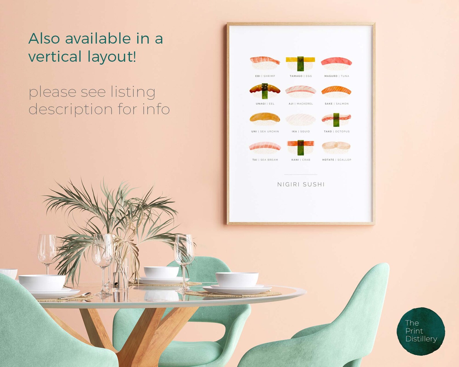 Nigiri Sushi Chart Horizontal Printable Abstract Food Wall - Etsy