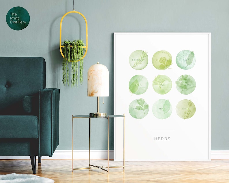 Herb Color Chart | Printable Wall Art, Modern Minimalist Dining Room ...