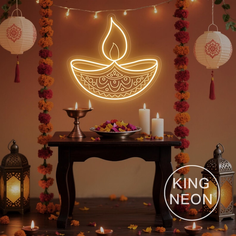 Diwali Diya Light Neon Sign, Custom Happy Diwali LED Neon Light, Indian ...