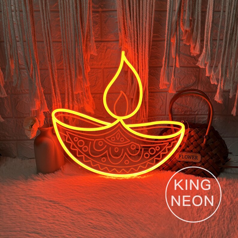 Diwali Diya Light Neon Sign, Custom Happy Diwali LED Neon Light, Indian ...