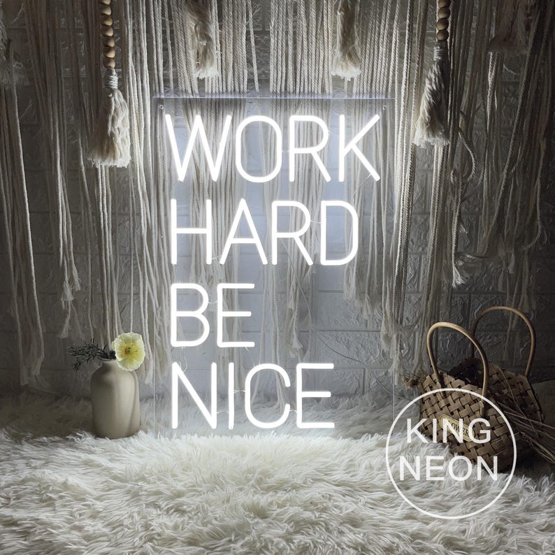 Work Hard Be Nice Neon Sign, LED Office Wall Decor - Etsy