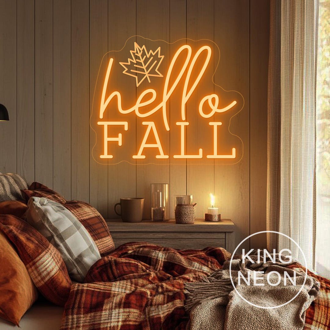 Hello Fall Leaf LED Neon Sign, Custom Fall Autumn Home Decor Neon Light ...