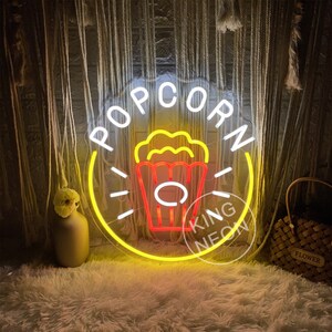 Popcorn Neon Sign Custom Popcorn LED Neon Light Snack Shop Neon Decor ...