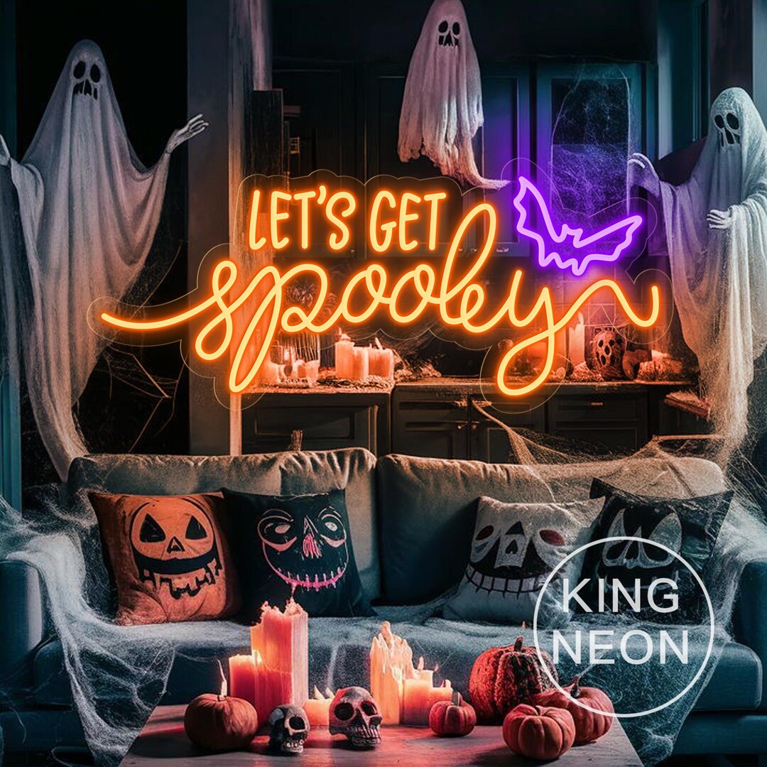 Let's Get Spooky Bat Neon Sign, Custom Halloween LED Neon Light ...