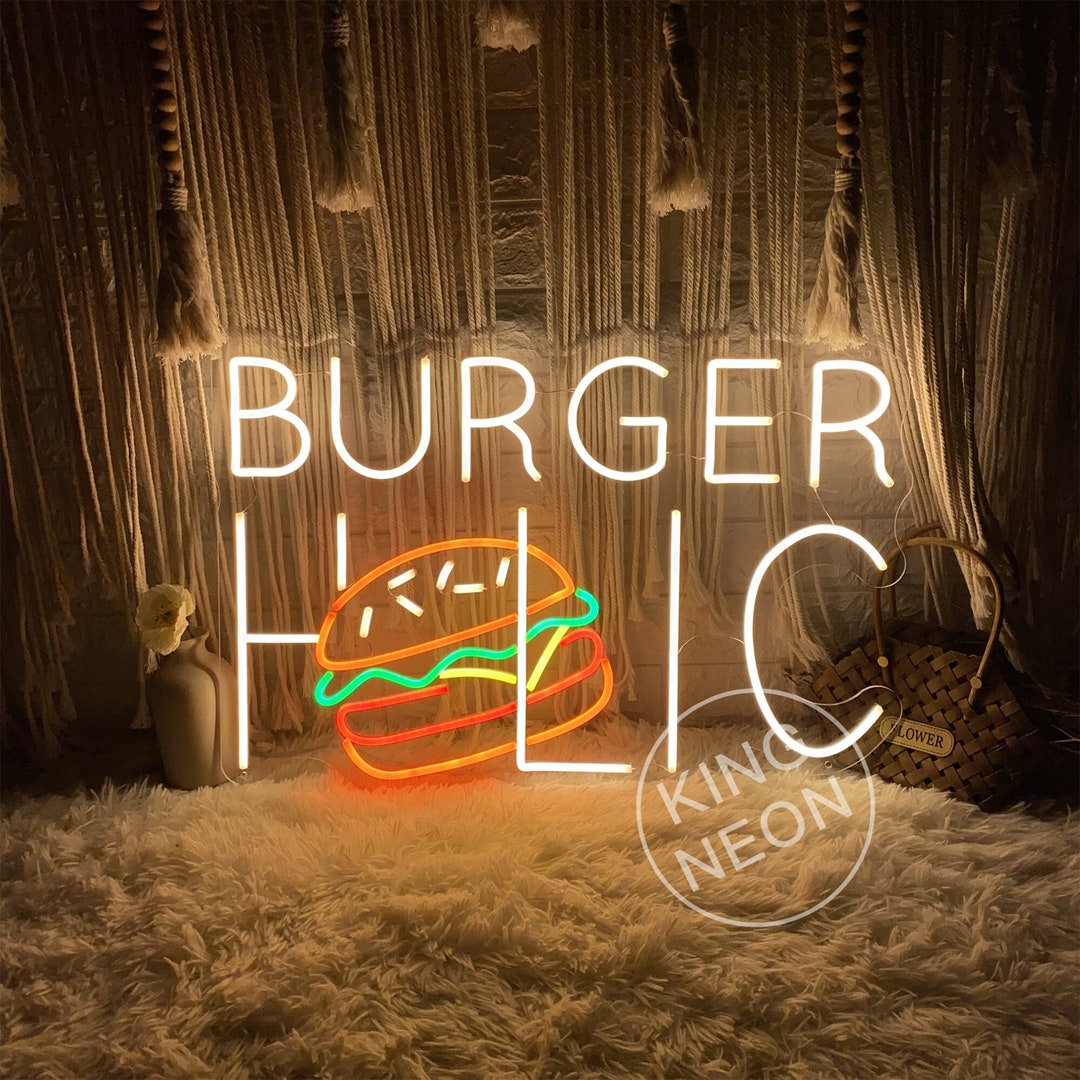 Burger Holic Neon Sign Custom Burger Bar LED Neon Light Fast Food Shop ...