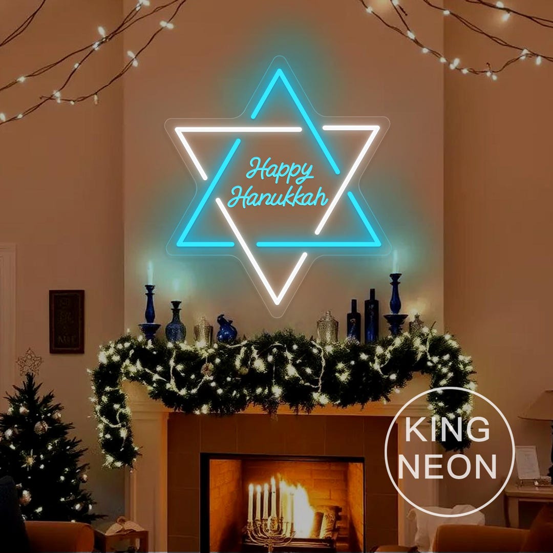 Happy Hanukkah Star of David Neon Sign, Custom Hanukkah Jewish LED Neon ...