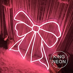 Pink Bow LED Neon Sign, Custom Bedroom Girl's Room Neon Light Sign Home ...