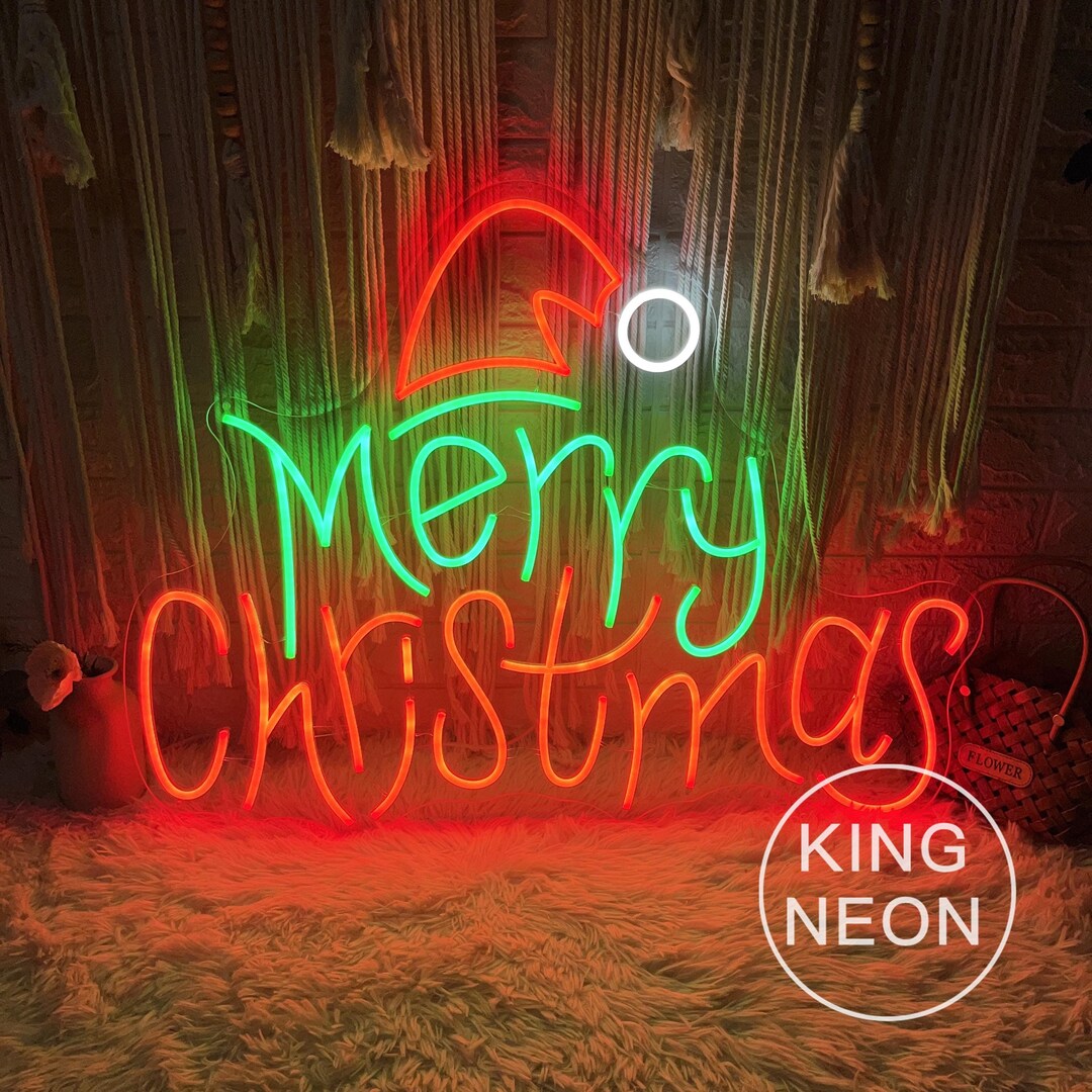 Merry Christmas Santa Hat Neon Sign, Custom Christmas Holiday LED Neon ...
