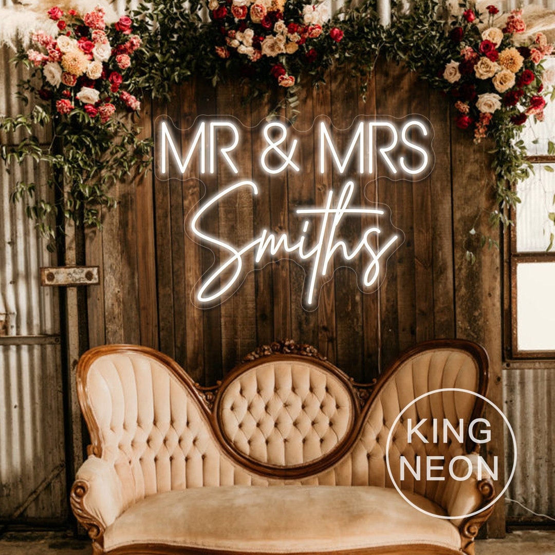 Custom Mr & Mrs Last Name LED Neon Sign, Personalized Your Family Name Neon Light Home Wedding ...