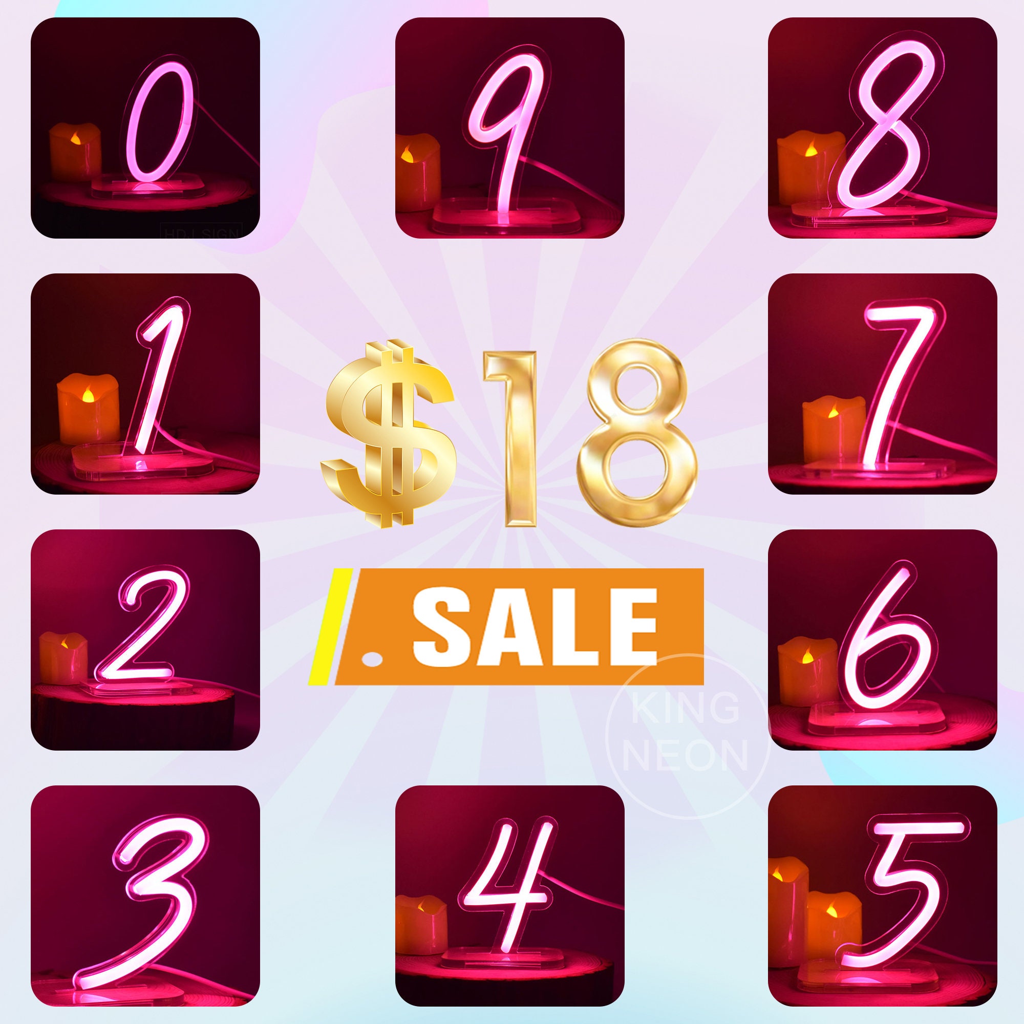 Neon Table Number Signs - Etsy