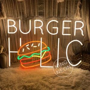 Burger Holic Neon Sign Custom Burger Bar LED Neon Light Fast Food Shop ...