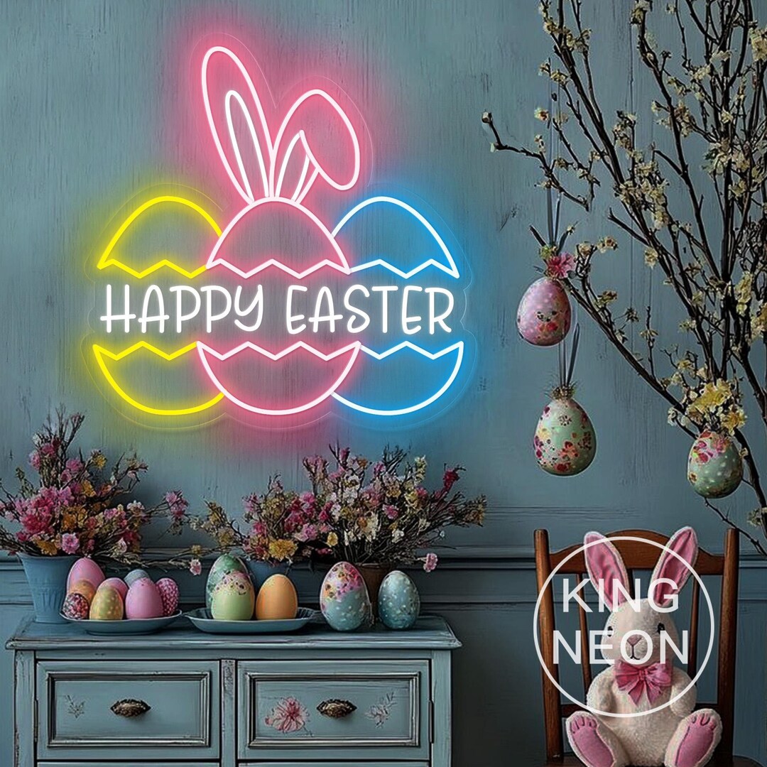 Happy Easter Bunny Egg Neon Sign, Custom Easter Day Party LED Neon ...