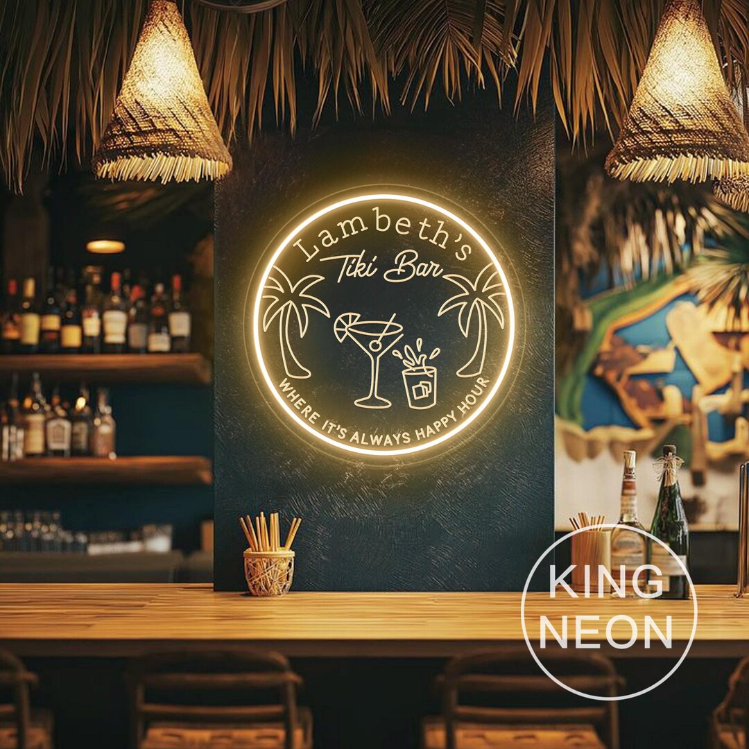 Custom Tiki Bar Neon Sign, USB Engraved Beach Bar LED Neon Light Wall ...