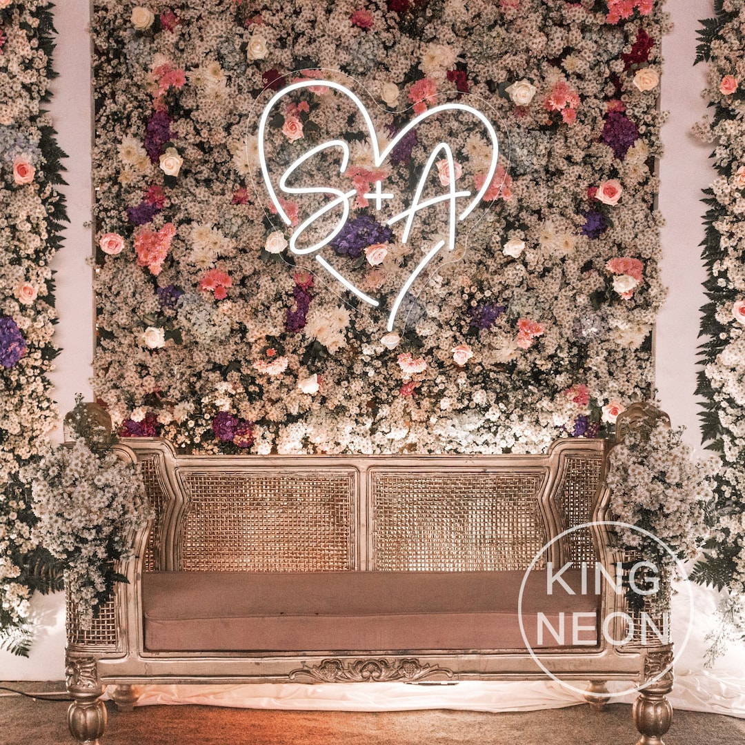 Custom Initials Heart LED Neon Sign, Personalized Name Neon Light for ...