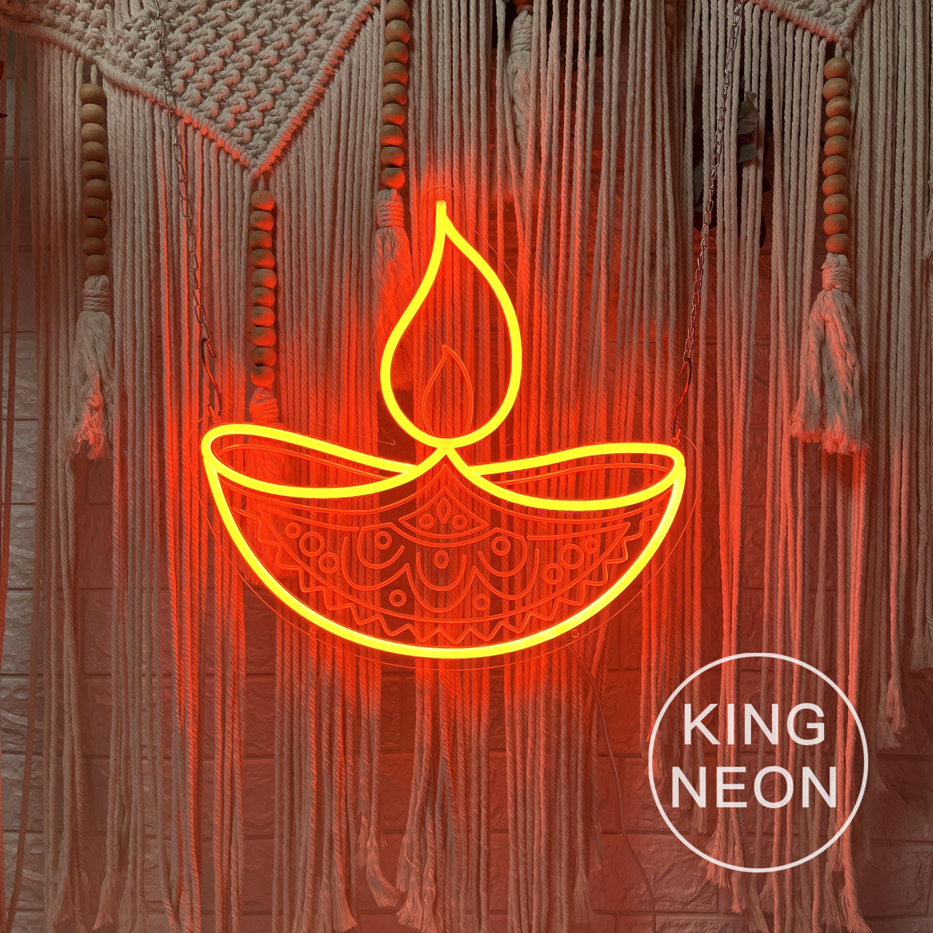 Diwali Diya Light Neon Sign, Custom Happy Diwali LED Neon Light, Indian ...