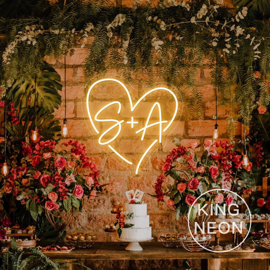 Custom Initials Heart LED Neon Sign, Personalized Name Neon Light for ...
