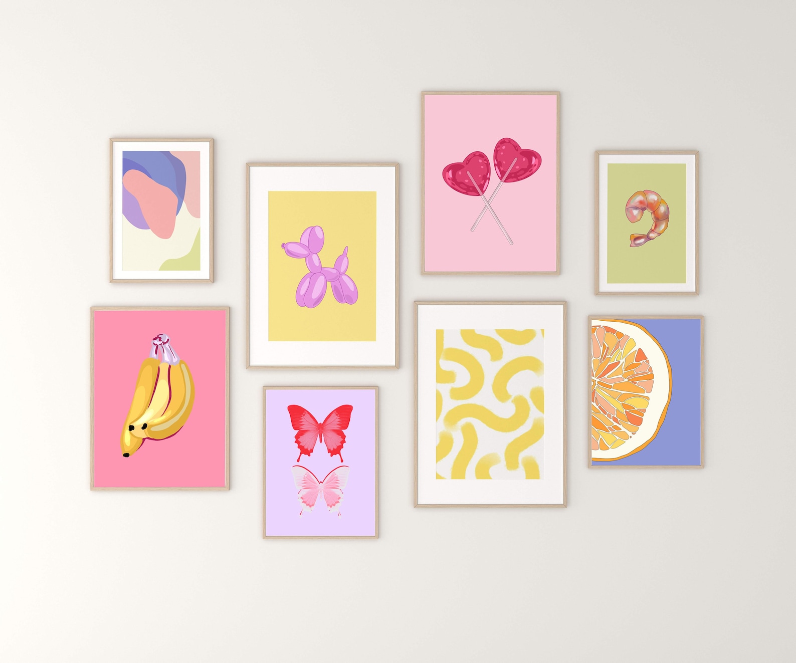 8 Danish Pastel Pop Art Collage Kit, Balloon Dog, Candy , Butterflies ...