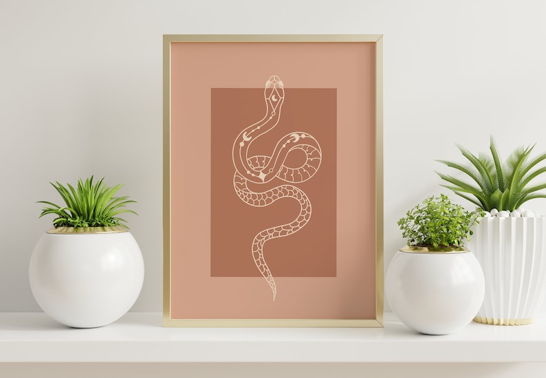 Zodiac Snake Wall Decor Print, Geometric Snake Design Art, Zodiac Frame ...