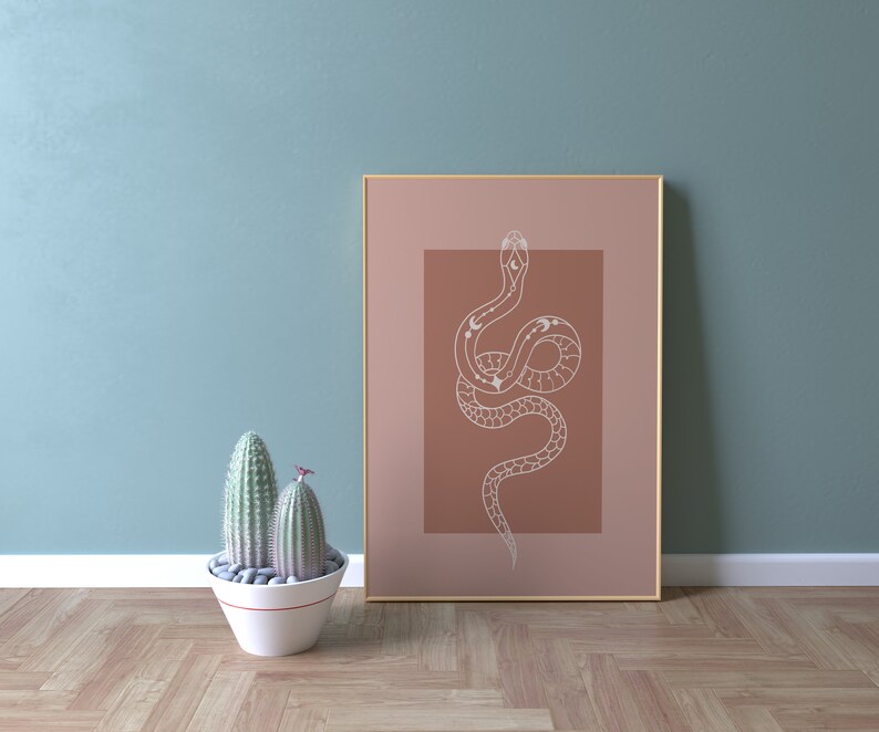 Zodiac Snake Wall Decor Print, Geometric Snake Design Art, Zodiac Frame ...