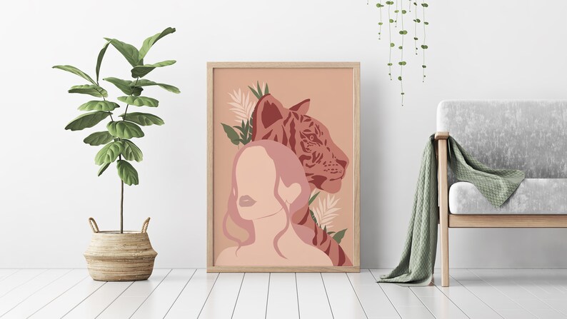 Tiger Woman Printable Wall Decor, Boho Tiger Girl, Modern Frame ...